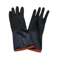 China 45cm Black Industrial Latex Rubber Gloves with Wrinkle Palms and Chemical Resistant for sale