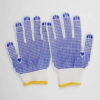 China 50g T/C Single Side PVC Dots Bleached Cotton Work Gloves for Safety Modelo Number C080D1-B for sale
