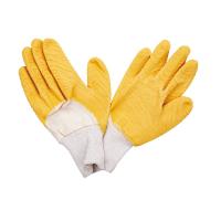 China Anti-slip 3/4 Coated Knit Wrist Work Gloves with Interlock Lining Flexible Yellow Latex for sale