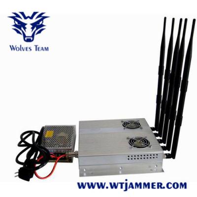 China GSM CDMA 3G WIFI 5 Antenna 60m 25W Indoor Signal Jammer for sale