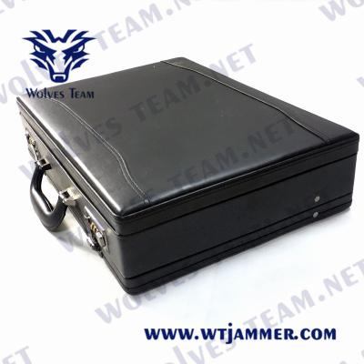 China 40W Portable Signal Jammer Adjustable RF 150m Handheld Suitcase GSM DCS for sale