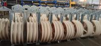 China 60KN Aluminum Nylon Sheaves Pulleys Three Sheave Transmission Stringing Blocks for sale