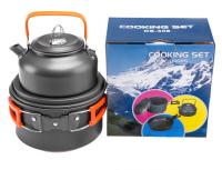 China Hard Anodized Aluminum Portable Cookware Set 1.15L Pot Frying Pan for 2-3 People Camping for sale