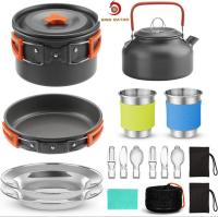China Non Stick Outdoor Cookware Set 15pcs Camping Pot Pan Kettle 1.9L 304 Stainless Steel Cups for sale