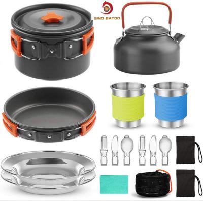 China Non Stick Outdoor Cookware Set 15pcs Camping Pot Pan Kettle 1.9L 304 Stainless Steel Cups for sale