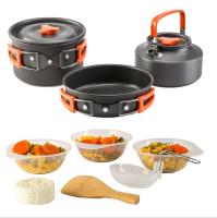China 2-3 Person Portable Outdoor Camping Cookware Set with 1.1L Kettle Aluminum Non-Stick Pot Pan for sale