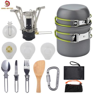China Anodized Aluminum Camping Cookware Set 3-Piece Non-Stick Pots Stove for 2-3 People for sale