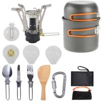 China Anodized Aluminum Camping Cookware Set 3-Piece Non-Stick Pots Stove for 2-3 People for sale