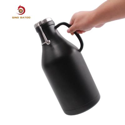 China Double Wall Vacuum Insulated Stainless Steel Beer Growler 2L Black Flip Top for sale