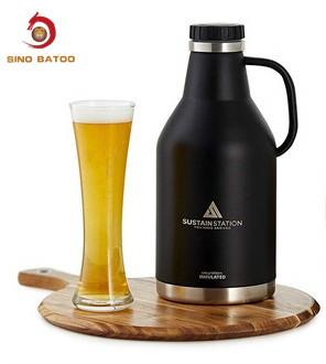 China Stainless Steel Vacuum Insulated Growler 2L Double Wall Screw Top Black for sale
