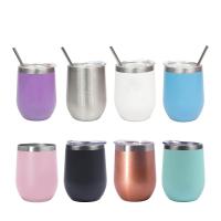 China 12 oz Stainless Steel Insulated Tumbler with Straw Double Wall Vacuum Wine Tumbler Custom Logo for sale