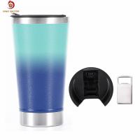 China 16oz Stainless Steel Stacking Cups Beer Tumbler with Bottle Opener 6.75x3.75in for sale