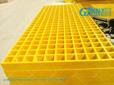 China Yellow Mould FRP Grating Panels | High 38mm | 38X38mm square hole | Smooth Surface | HESLY Grating China for sale