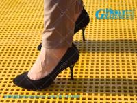 China GRP Grating, 50mm thickness, 25X25mm square hole, Gritted Surface, Yellow, 1X2m sheet, HeslyGrating-China for sale