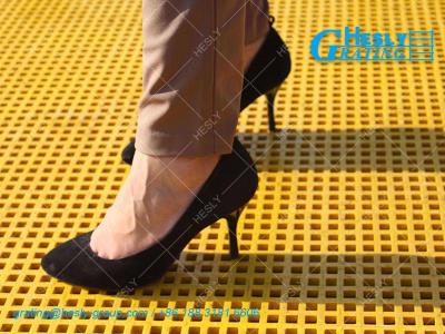 China GRP Grating, 50mm thickness, 25X25mm square hole, Gritted Surface, Yellow, 1X2m sheet, HeslyGrating-China for sale