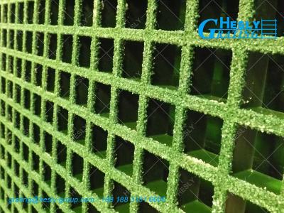 China Moulded GRP Grating, 25mm height, 25X25mm square hole, 1X1m sheet, Gritted Surface, Chinese factory sales for sale