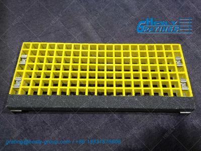 China GRP Moulded Grating, 38mm thickness, 38X38mm square hole, Gritted Surface, Yellow, 1X1m sheet, HeslyGrating-China for sale