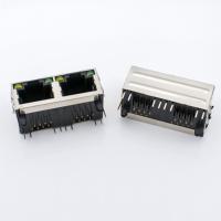 China LED 90 Degree 1x2 Ports Shielded RJ45 Ethernet Connector Gold Contact Plating for sale