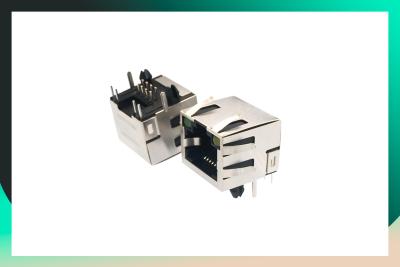 China RJHSE538702 Single Port Shielded RJ45 Ethernet Connector With LEDs Network Port Socket for sale