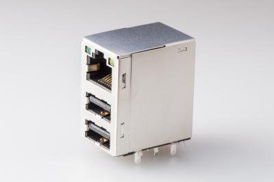 China Female RJ45 Magnetic Jack Dual USB 2.0 Ethernet 10 / 100 Base -T  /  Shield / Led for sale