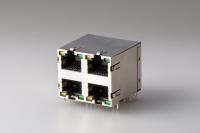 China 4 Port 90 Degree RJ45  With LED And Shielded , 8P8C Side Enter Gold Plating for sale
