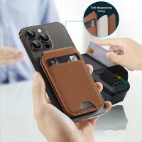 China Leather Magnetic Card Holder for Magsafe with Bracket Stand 2 Card Slots for sale