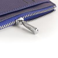 China Custom Leather ID Card Holder Wallet with Zipper 4 Slots Pocket Solid Color for sale