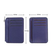 China Custom Leather ID Card Holder Wallet with Zipper 4 Slots Pocket Solid Color for sale