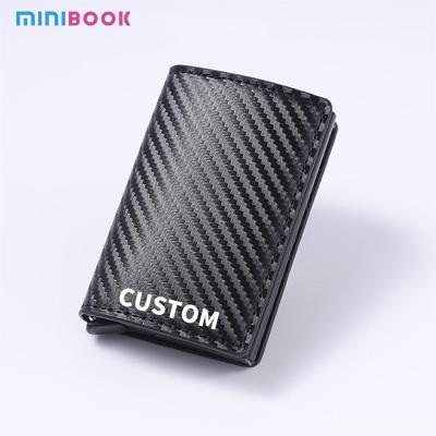 China Leather Multi Card Bag with Pop-up Aluminum Box and Carbon Fiber Card Holder for sale