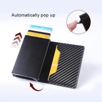 China Leather Multi Card Bag with Pop-up Aluminum Box and Carbon Fiber Card Holder for sale