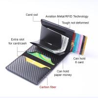 China Leather Multi Card Bag with Pop-up Aluminum Box and Carbon Fiber Card Holder for sale