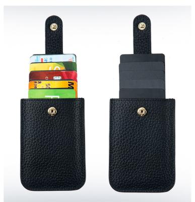 China Business Custom Logo Genuine Leather Japanese Card Holder Wallet with RFID Protection 8 Card Slots for sale