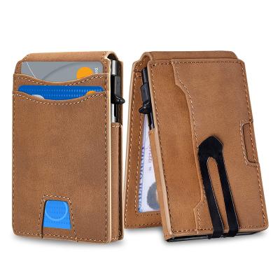 China Custom Leather Money Clip Wallet RFID Blocking Solid Color Men's Card Holder 8 Slot for sale