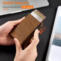 China Custom Leather Money Clip Wallet RFID Blocking Solid Color Men's Card Holder 8 Slot for sale