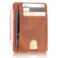 China Mens PU Leather RFID Blocking Credit Card Holder Slim Wallet Solid Color 8 Card Slots for sale