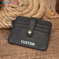 China Custom Stitch Cowhide Leather Keychain Wallet Credit Card Holder for Men Women 2 Slot for sale