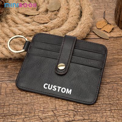 China Custom Stitch Cowhide Leather Keychain Wallet Credit Card Holder for Men Women 2 Slot for sale