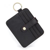 China Custom Stitch Cowhide Leather Keychain Wallet Credit Card Holder for Men Women 2 Slot for sale