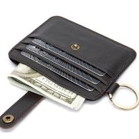 China Custom Stitch Cowhide Leather Keychain Wallet Credit Card Holder for Men Women 2 Slot for sale