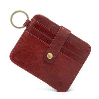 China Custom Stitch Cowhide Leather Keychain Wallet Credit Card Holder for Men Women 2 Slot for sale