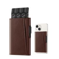 China Mens Leather Aluminum Pop Up Wallet Card Case with Custom Logo 8 Card Slots for sale
