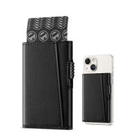 China Mens Leather Aluminum Pop Up Wallet Card Case with Custom Logo 8 Card Slots for sale