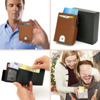 China RFID Blocking Pop Up Leather Credit Card Holder Wallet Handmade Multiple Zipper 8 Card Slots for sale