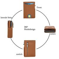 China RFID Blocking Pop Up Leather Credit Card Holder Wallet Handmade Multiple Zipper 8 Card Slots for sale