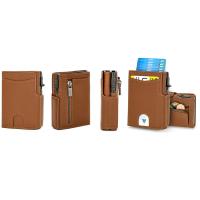 China RFID Blocking Pop Up Leather Credit Card Holder Wallet Handmade Multiple Zipper 8 Card Slots for sale