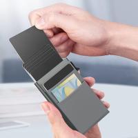 China RFID Blocking Pop Up Card Holder Wallet for Men Leather Metal Credit Card Case with Small Pocket for sale