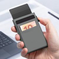 China RFID Blocking Pop Up Card Holder Wallet for Men Leather Metal Credit Card Case with Small Pocket for sale