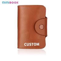 China Leather Button Wallet Short Business Card Wallet RFID Protection Lock Buckle 8 Card Slots for sale