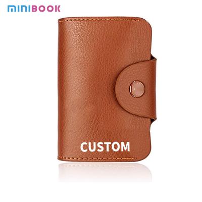 China Leather Button Wallet Short Business Card Wallet RFID Protection Lock Buckle 8 Card Slots for sale