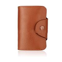China Leather Button Wallet Short Business Card Wallet RFID Protection Lock Buckle 8 Card Slots for sale
